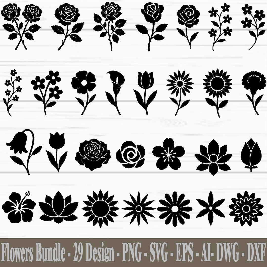 Flower SVG Bundle, Flowers Svg, Flat Flowers Clipart, Flowers ...
