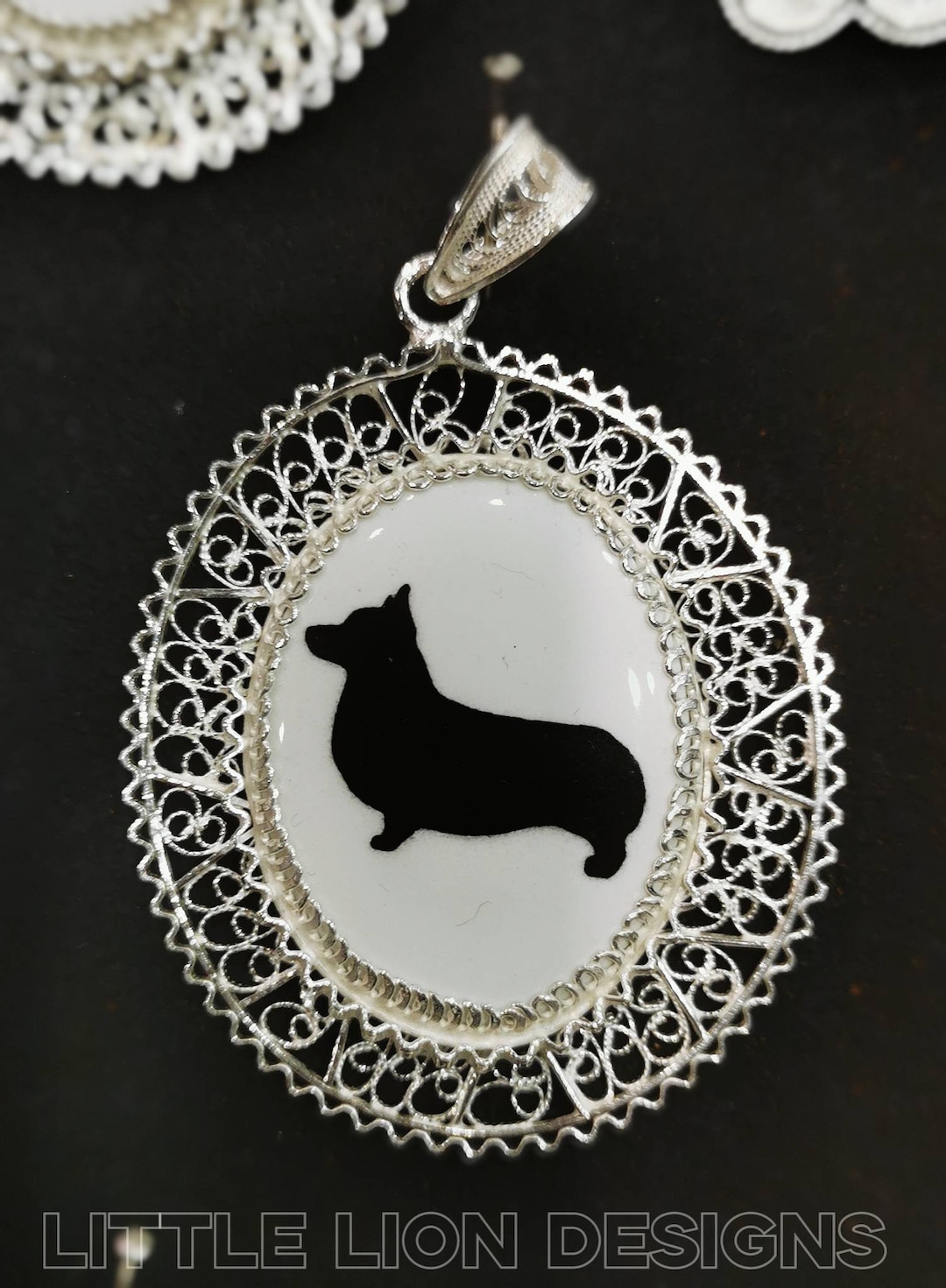 Welsh Corgi Pembroke Porcelain and Sterling Silver Brooch, Pendant ...