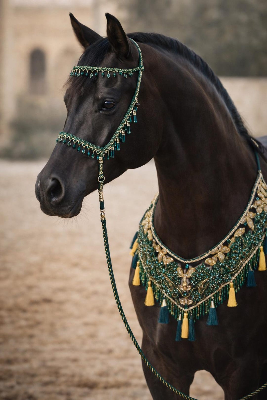 Luxury Arabian Horse Show Halter Set Emerald Green Gold, Presentation ...