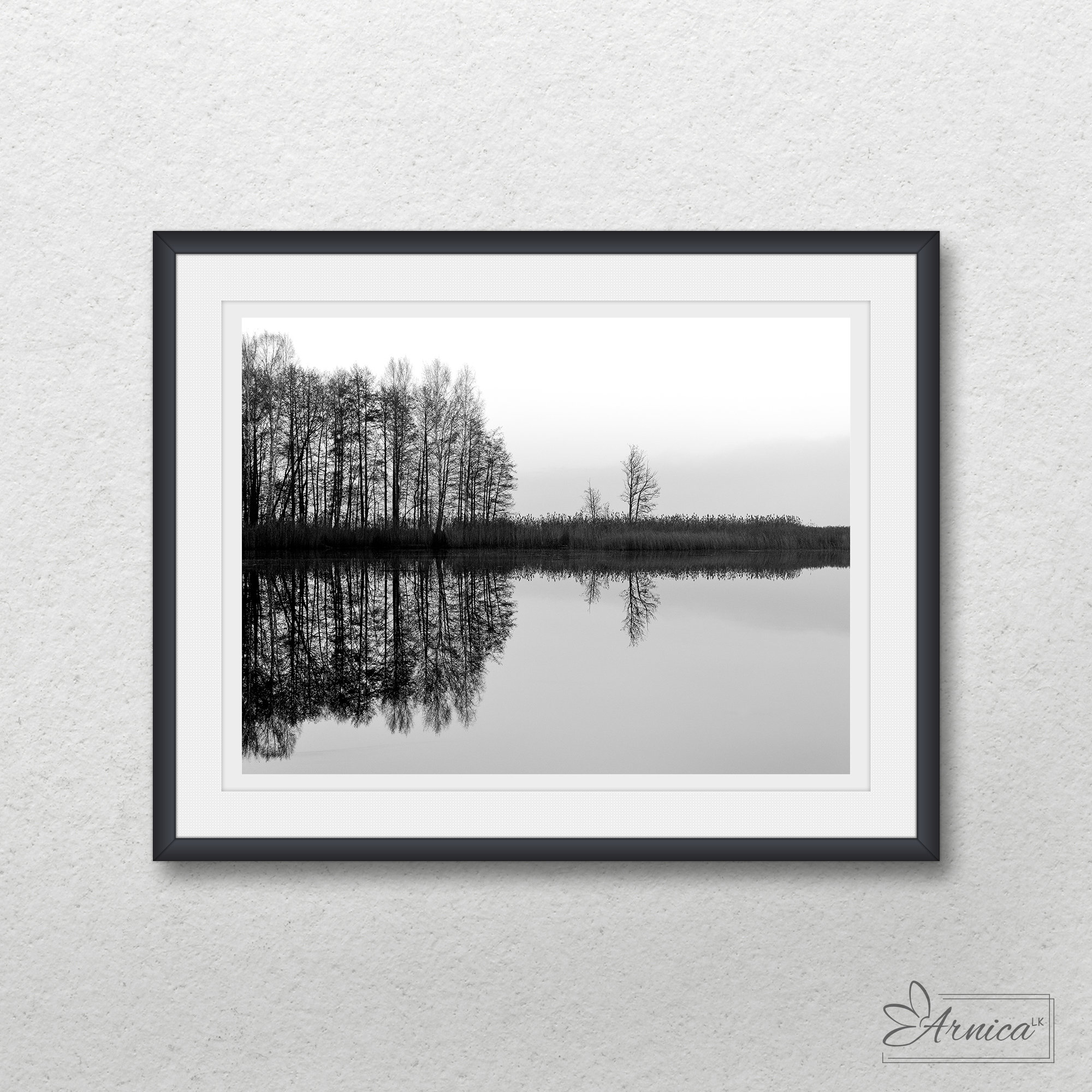 Black and White Landscape Prints, Trees Reflection on Water, Printable ...