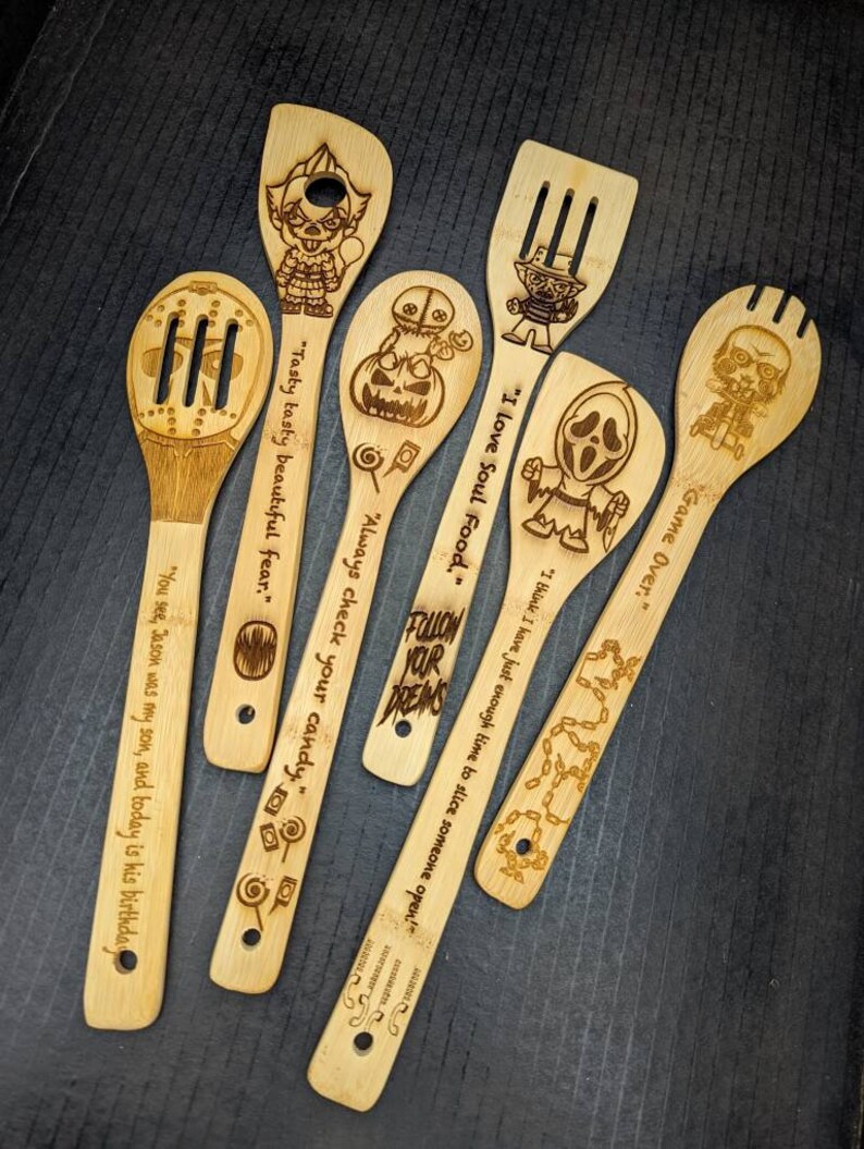 Horror Fans Bamboo Kitchen Cooking Utensils Set of 6 - Etsy