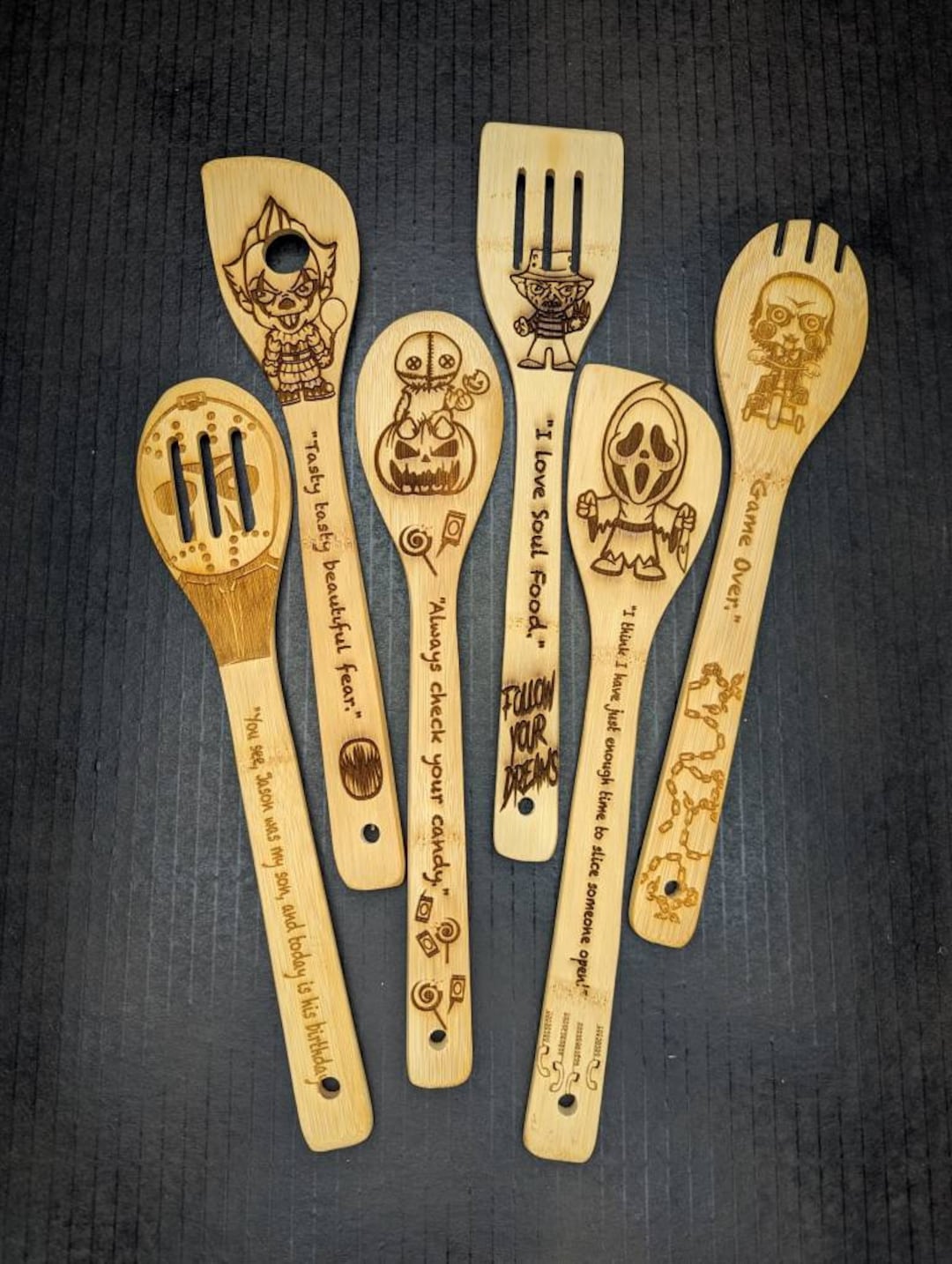 Horror Fans Bamboo Kitchen Cooking Utensils Set of 6 - Etsy