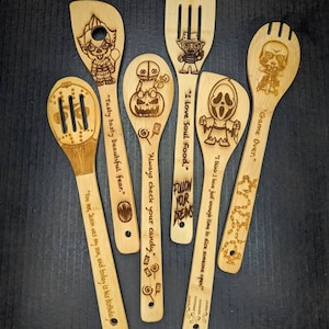 Horror Fans Bamboo Kitchen Cooking Utensils Set of 6 - Etsy