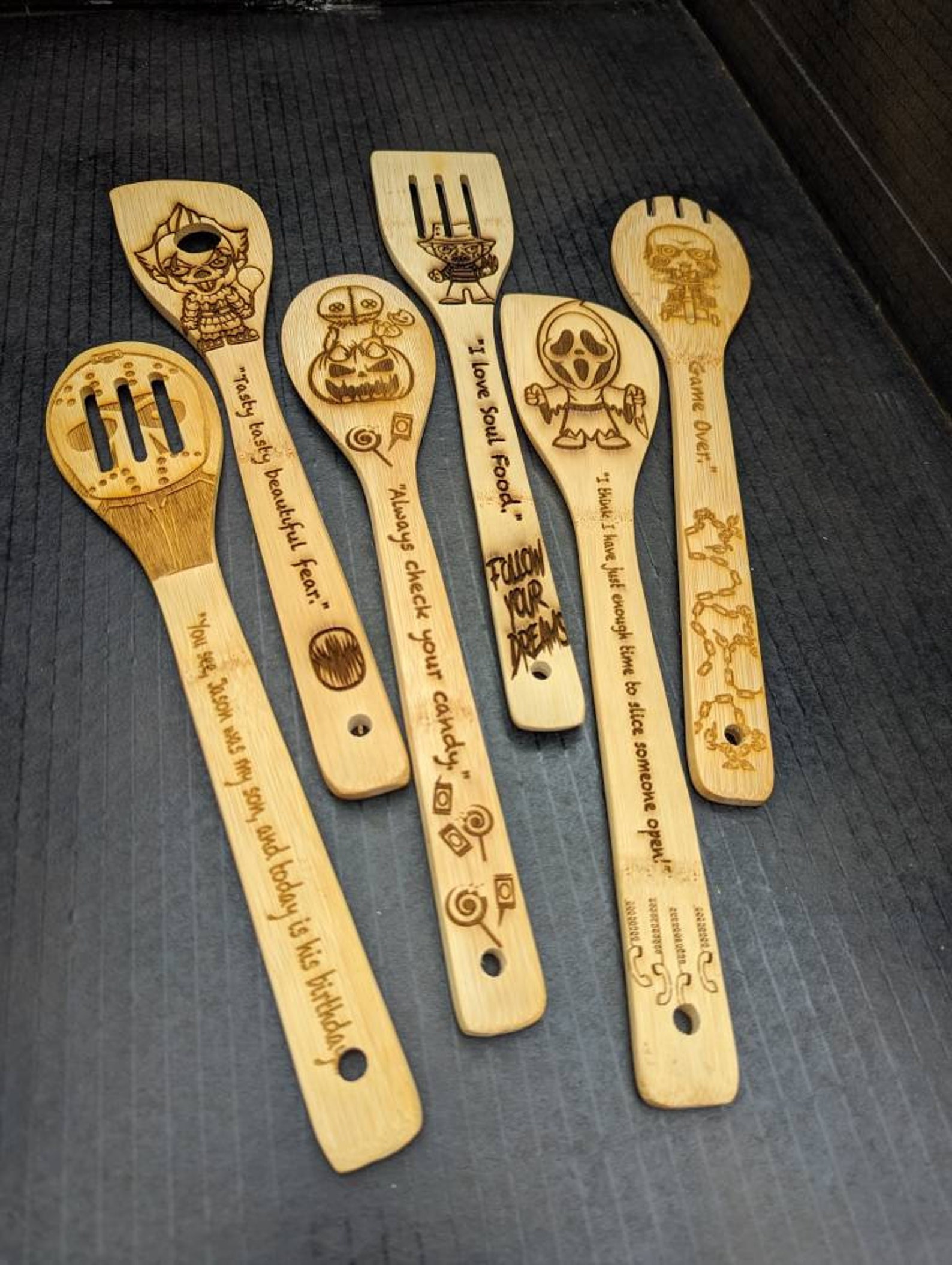 Horror Fans Bamboo Kitchen Cooking Utensils Set of 6 - Etsy