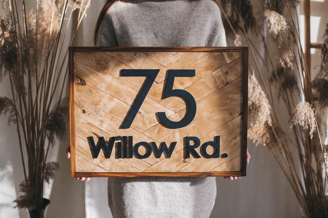 Framed House Numbers Sign Horizontal Number Vertical, Square Custom ...