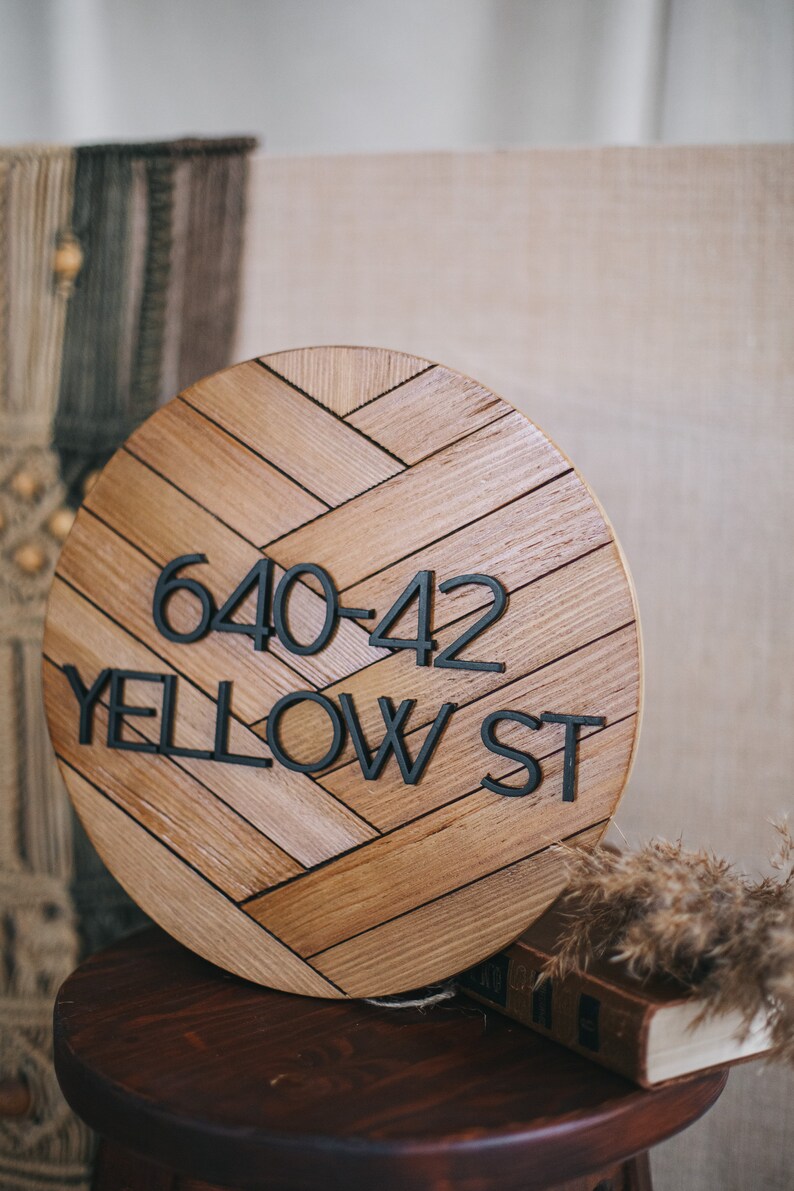 Round Black Street Name Signs, Wooden Address Plaque, Modern House ...
