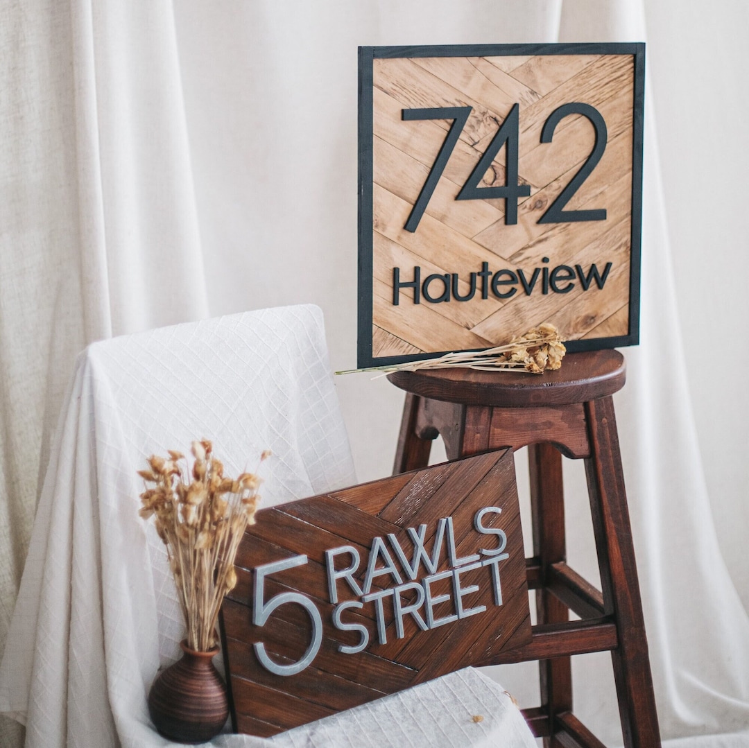 Custom Wooden House Number Sign: Black Frame Street Address Plaque - Etsy