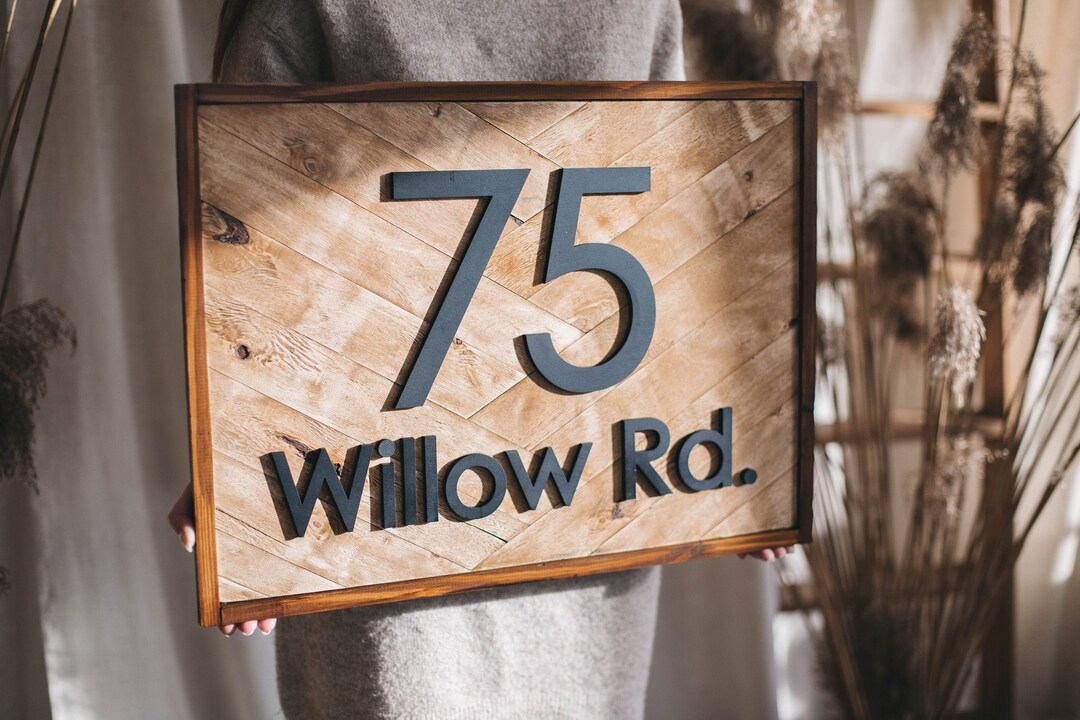 Large Horizontal Framed House Numbers Sign, Vertical, Square Custom ...