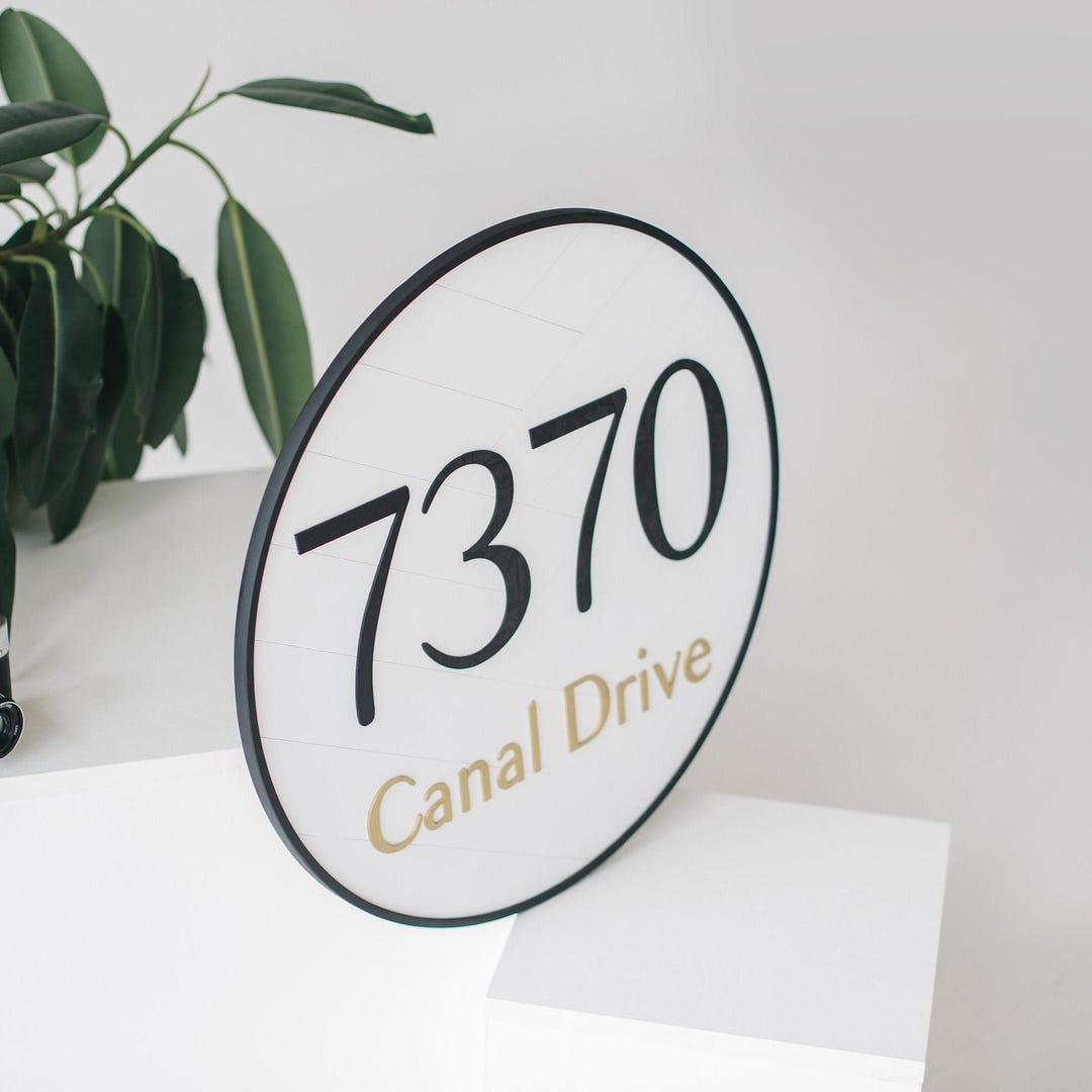 Round House Number Sign: White Wood Address Plaque - Etsy