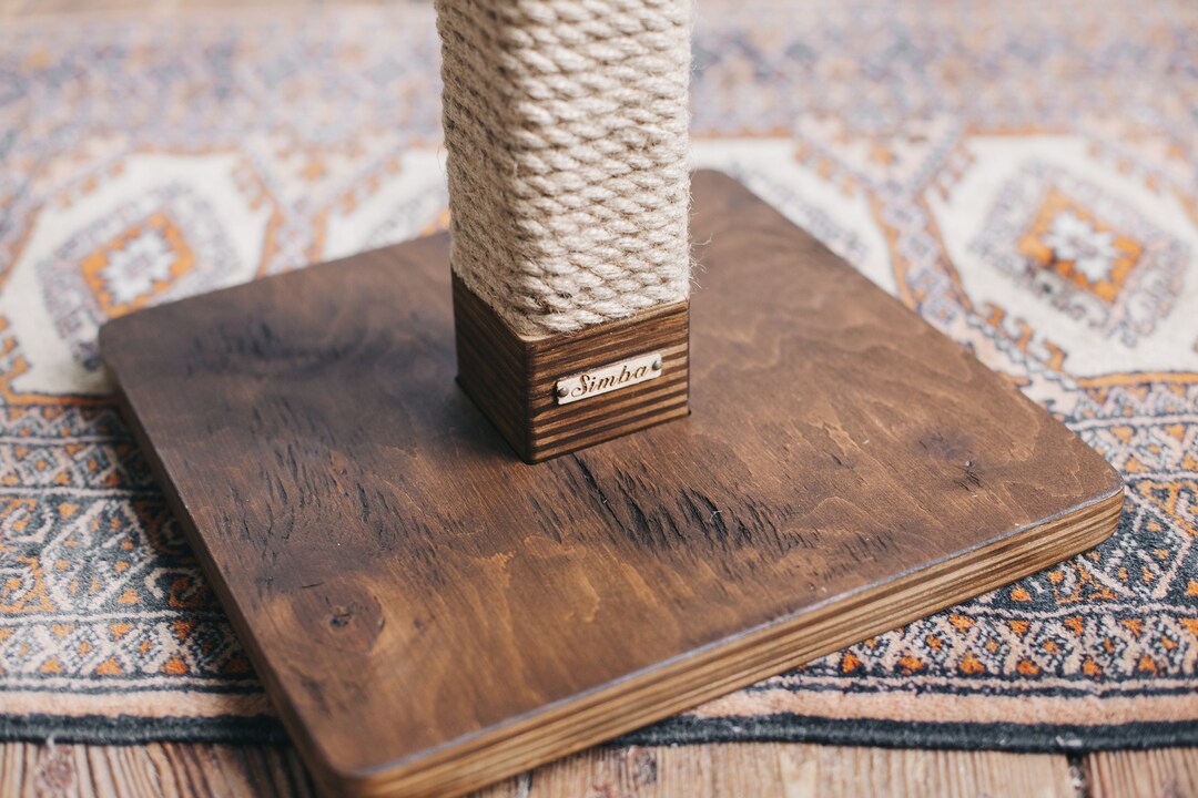 Personalized Cat Scratcher: Wooden Cat Scratching Post With Sisal Rope ...