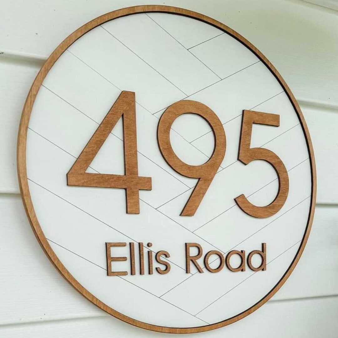 White Round Address Sign, House Number Plaque With Street Name - Etsy