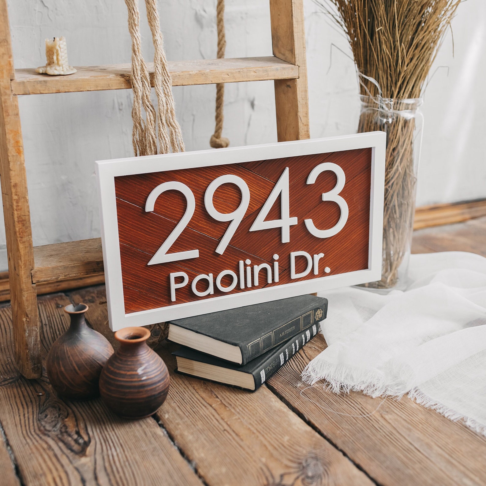 Custom Wooden Address Sign: Horizontal House Number Plaque - Etsy