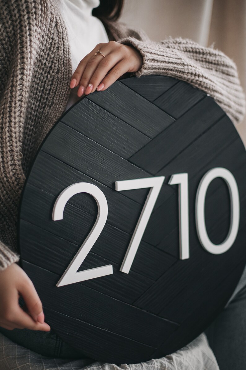Round Black Street Name Signs, Wooden Address Plaque, Modern House ...