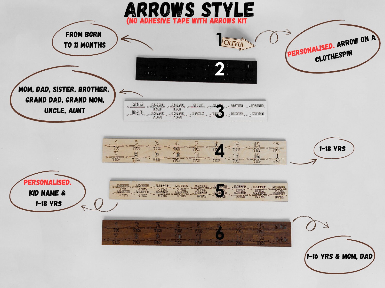 Wooden Height Marker Arrows for Growth Chart Ruler - Etsy