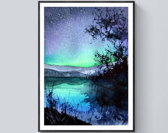 Northern Lights Digital Art Print Night Sky Wall Print Printable Wall ...