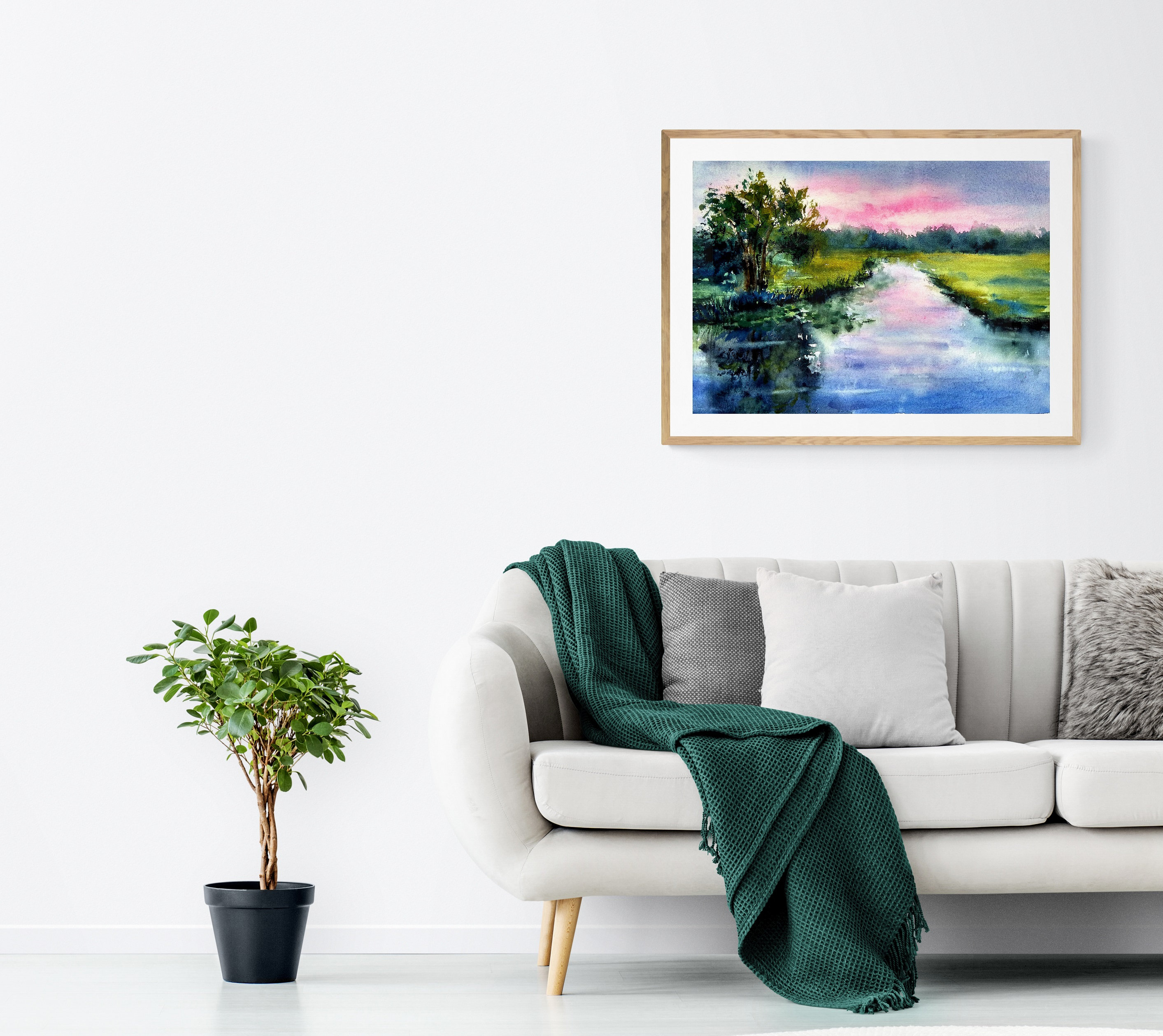 Watercolor Landscape Print Digital Download River Landscape - Etsy