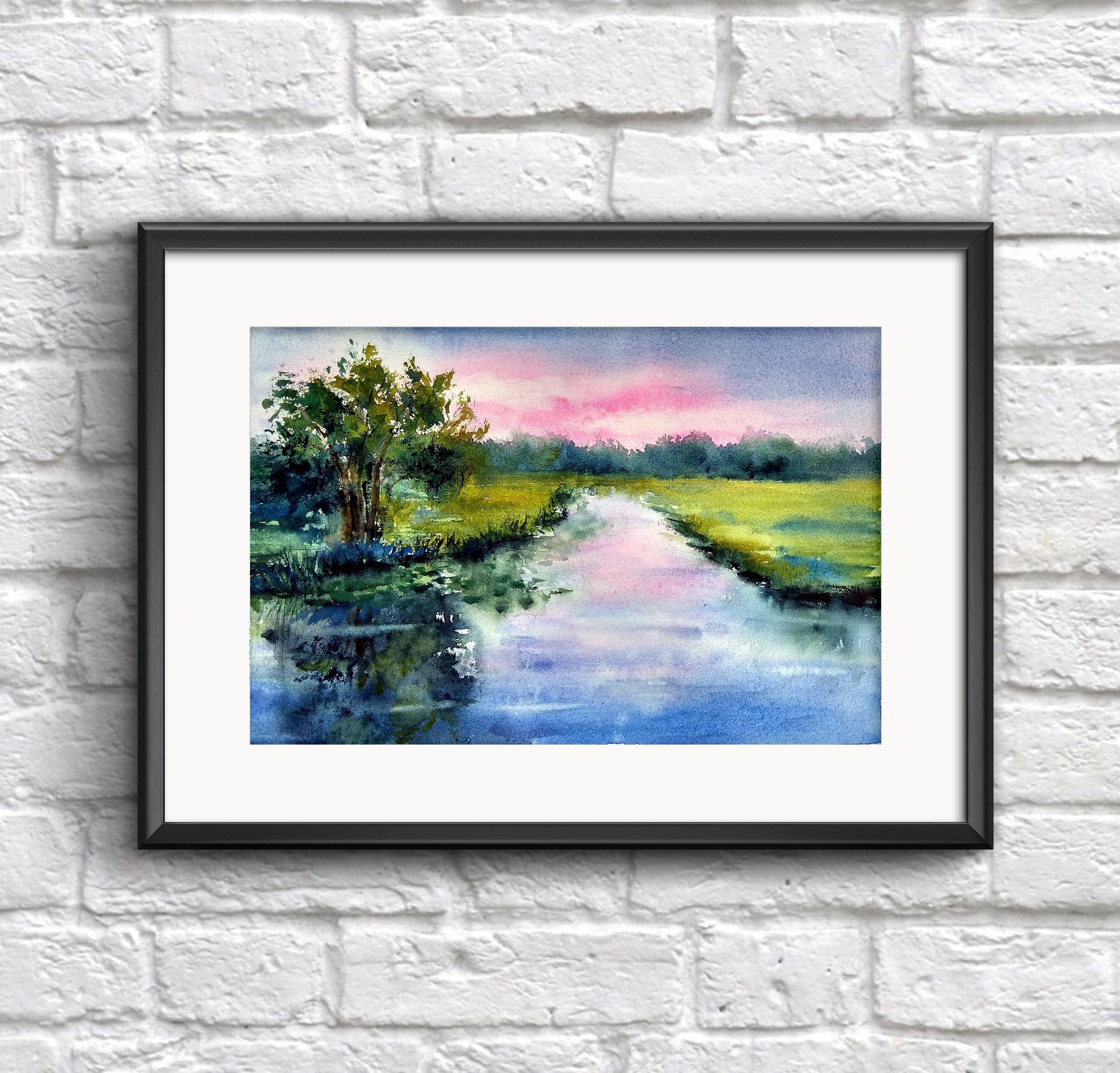 Watercolor Landscape Print Digital Download River Landscape - Etsy