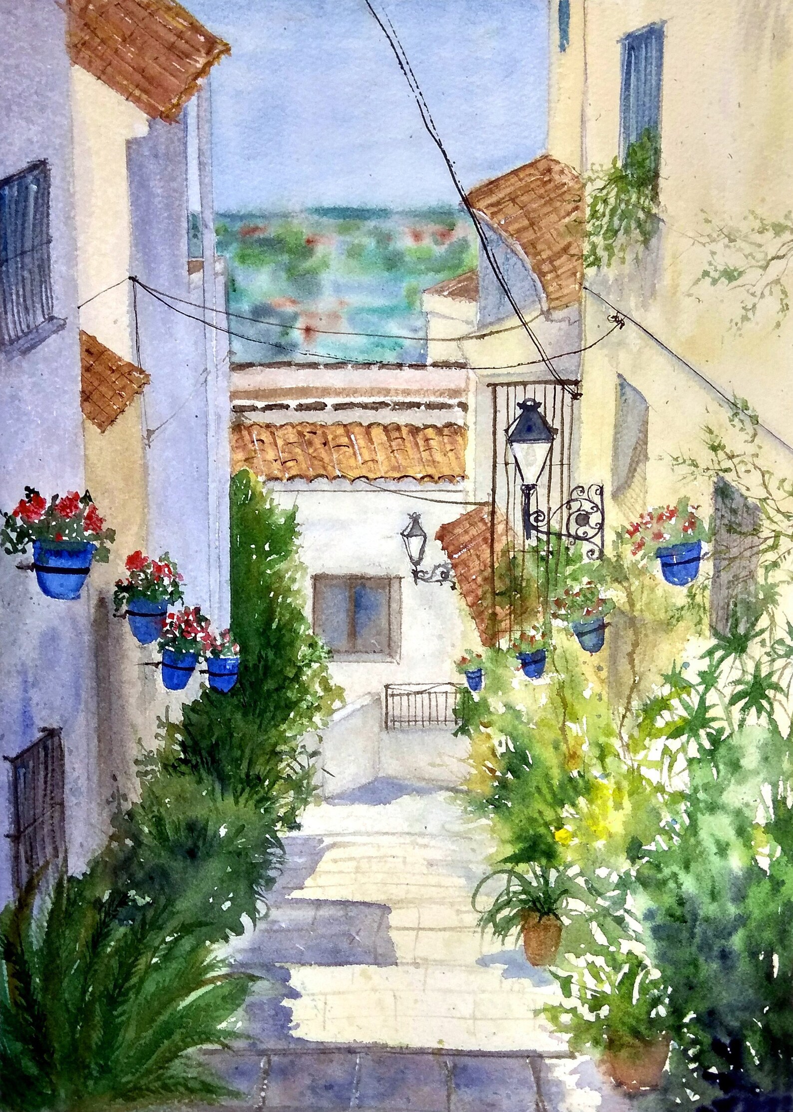 Andalusia painting street Spain cityscape print Mediterranean | Etsy