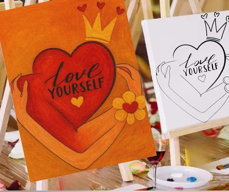 DIY Paint and Sip Kit: Love Yourself Theme, Acrylics, 8x10 Canvas - Etsy