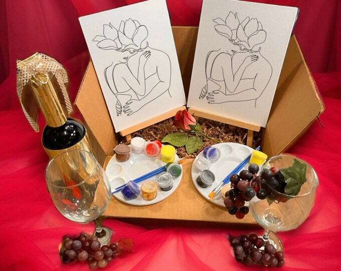 Couples Date Night Paint Kit for 2, Sip and Paint Canvas, Couples ...