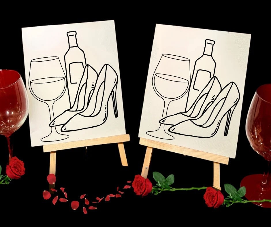 At-home Couples Paint and Sip, DIY Couples Paint Night Sip and Paint ...