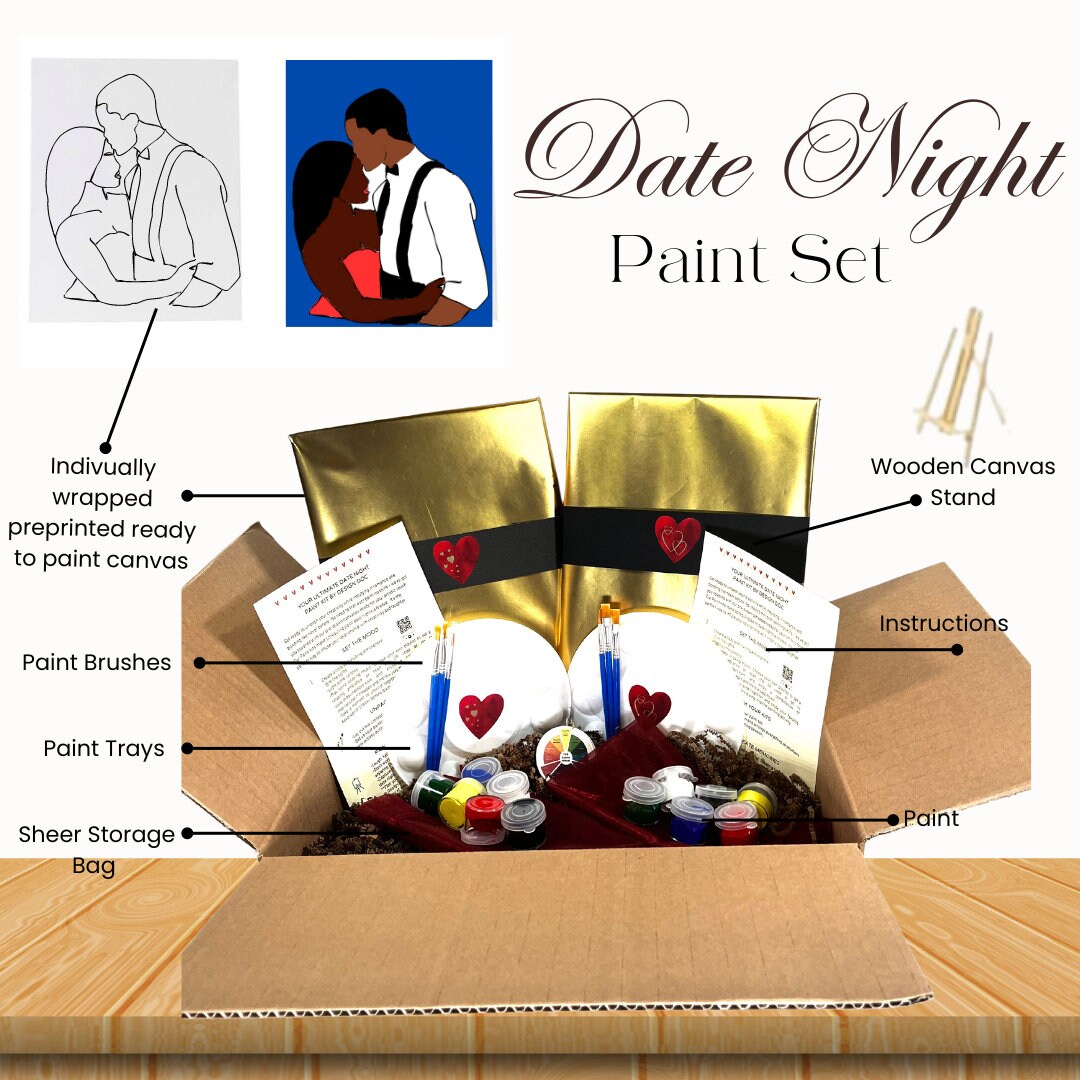 Sip & Paint Date Night Kit for 2: Couples Painting, Anniversary, Valentine's Day, Wedding, Date ...