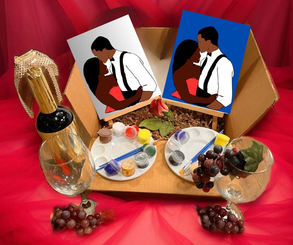 Sip & Paint Date Night Kit for 2: Couples Painting, Anniversary, Valentine's Day, Wedding, Date ...