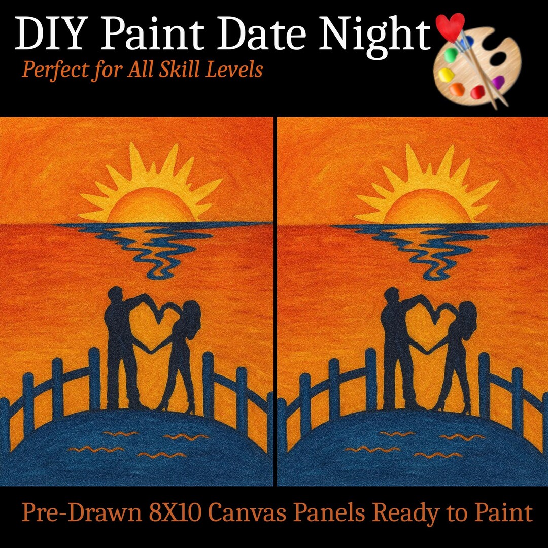 Date Night Paint Kit for Couples: Pre-drawn Canvas Art Set, Lovers ...