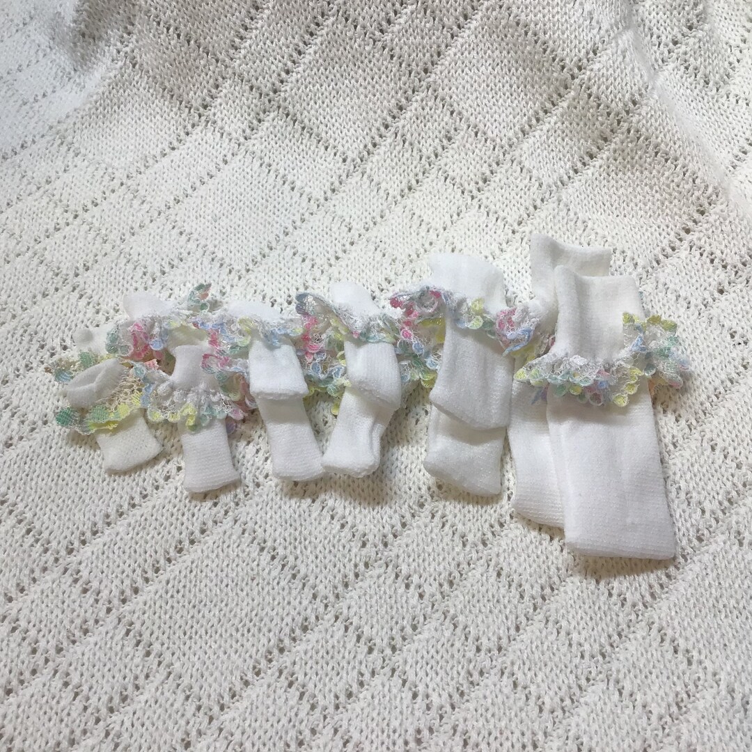 OOAK BABY Doll Socks With Multi Pastel Tipped Lace different Sizes ...