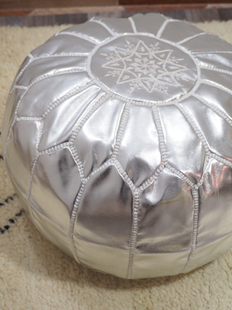 50% OFF Silver Moroccan Pouf - Etsy