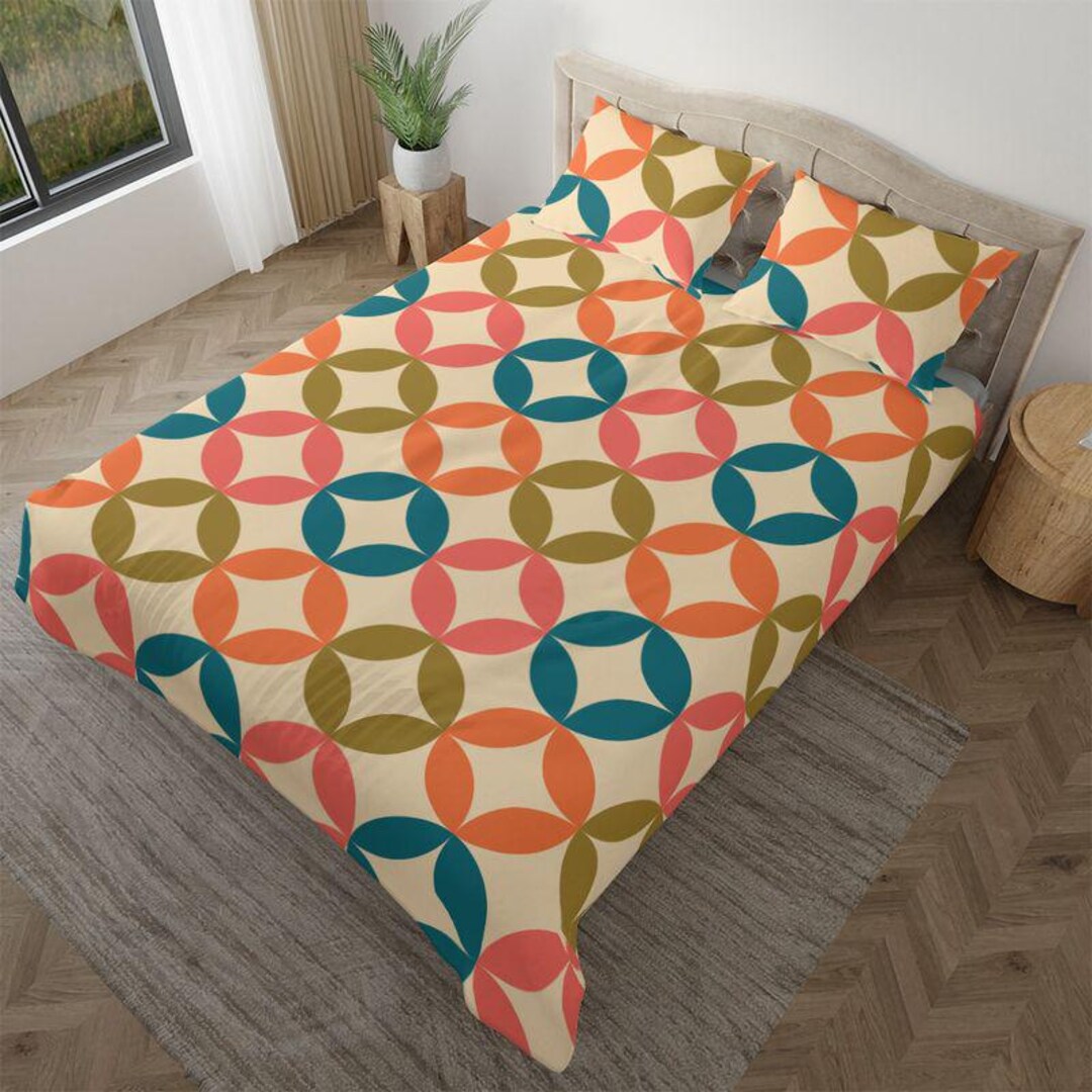 Retro Geometric MCM Duvet Cover Set , Mid Century Modern Bedding - Etsy