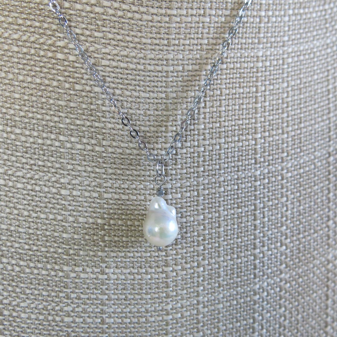 Freshwater Fireball Pearl Necklace, Stainless Sparkly Chain, Adjustable ...
