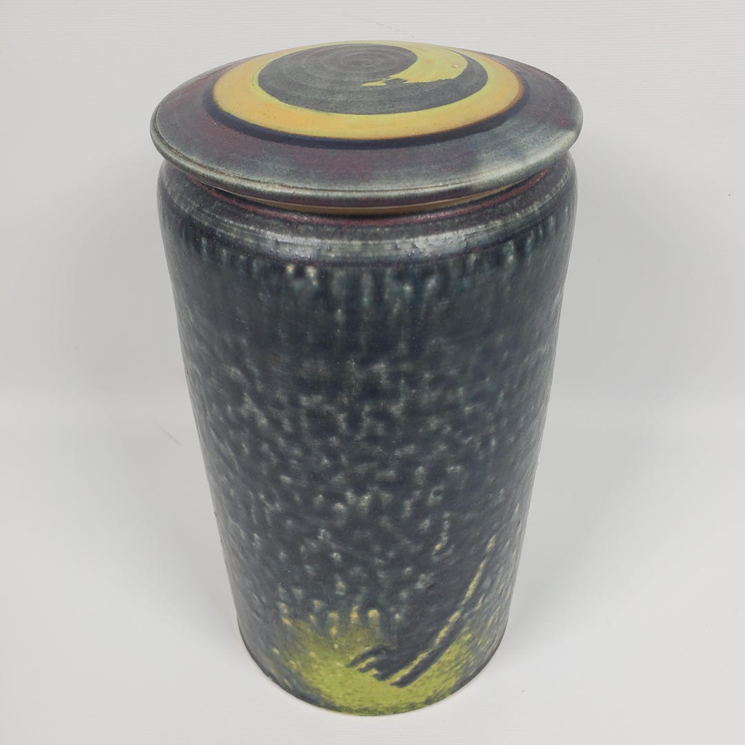 Vintage Signed Martin Art Pottery Stoneware Canister Utensil Crock Vase ...