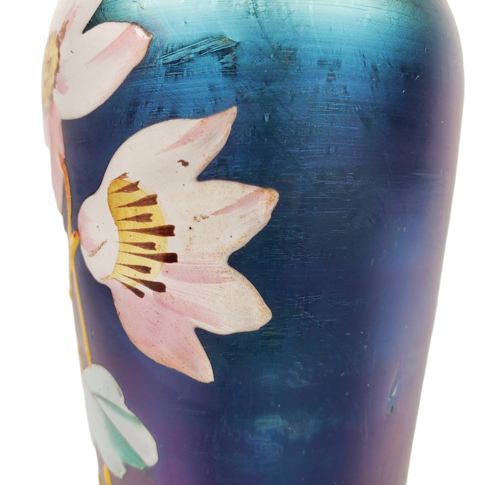 Antique Loetz Style Art Glass Late 1800s Enamel Flowers Art Nouveau ...