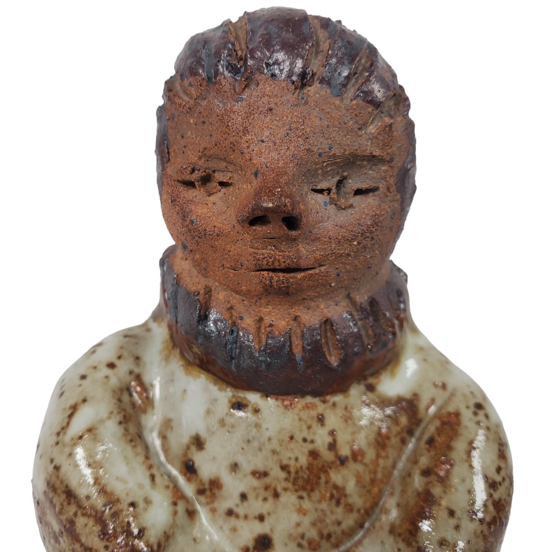 Inuit Child Primitive Art Pottery Stoneware Guy De Pelteau Sculpture ...