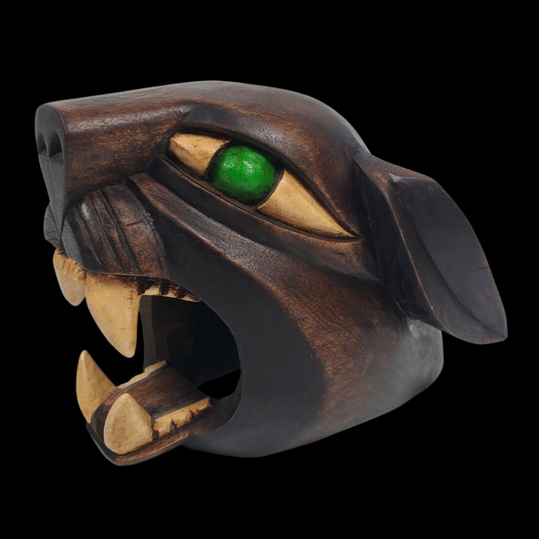 Vintage Mayan Hand Carved Wood Black Panther Jaguar Cat Head Folk Art ...