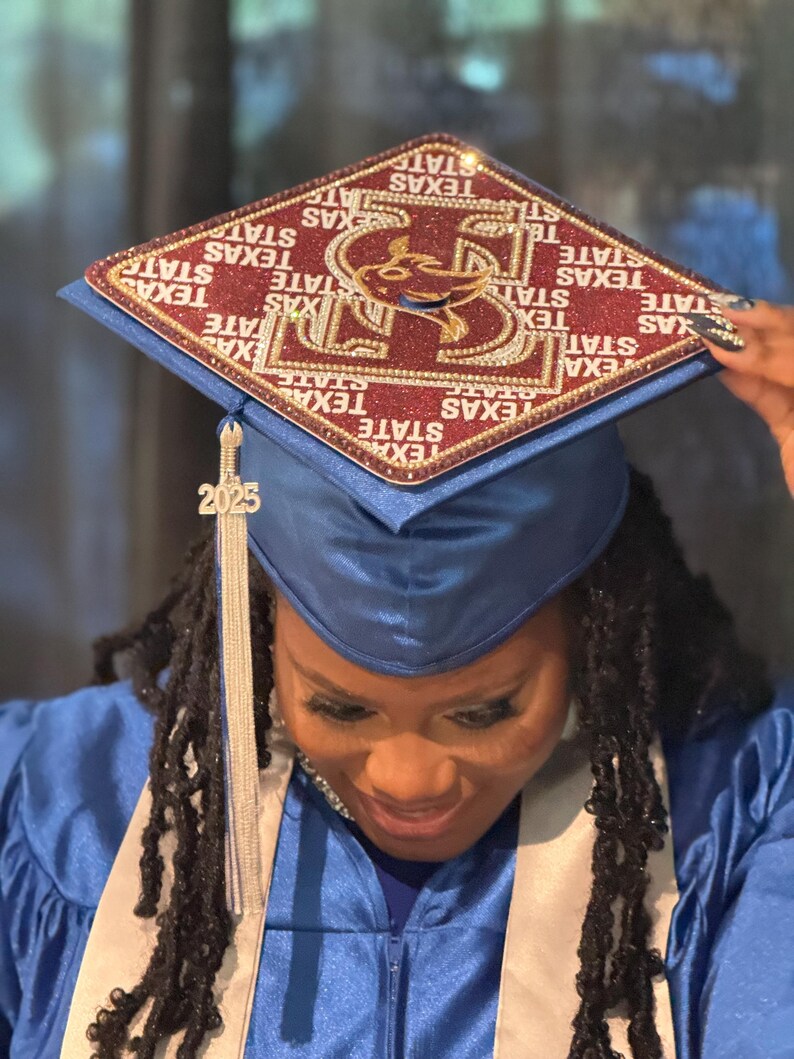 Custom Grad Cap Topper Glitter Rhinestone Graduation Hat HBCU Grad Cap ...