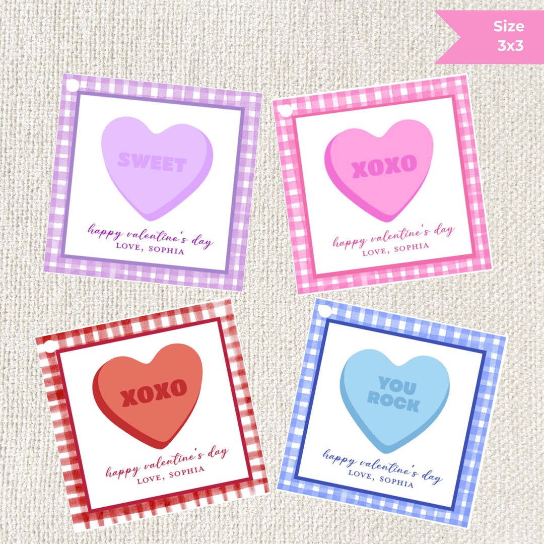 Heart Candy Valentine Gift Tag Kids Personalized Valentine Tag in Pink ...
