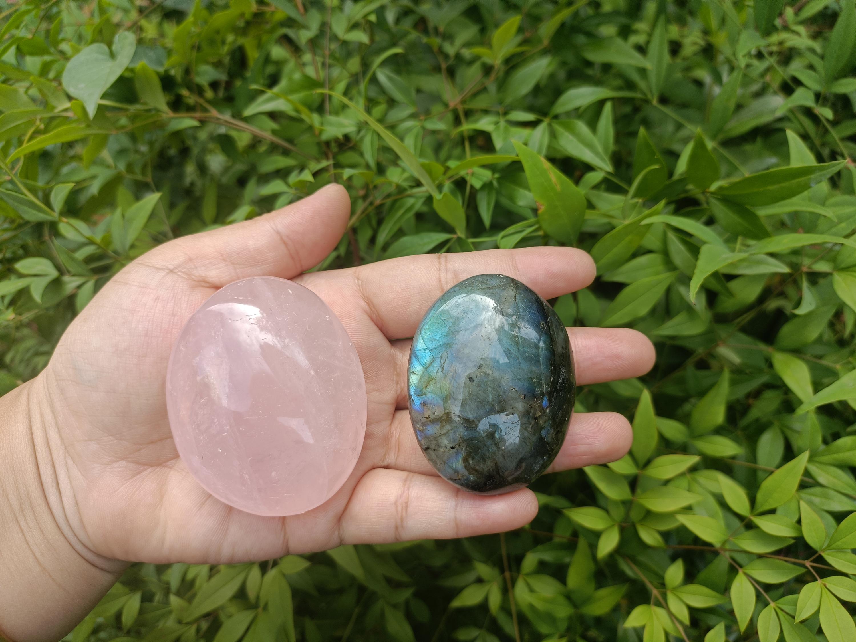 Large Labradorite and Rose Quartz Palm Stone Set of 2 - Etsy