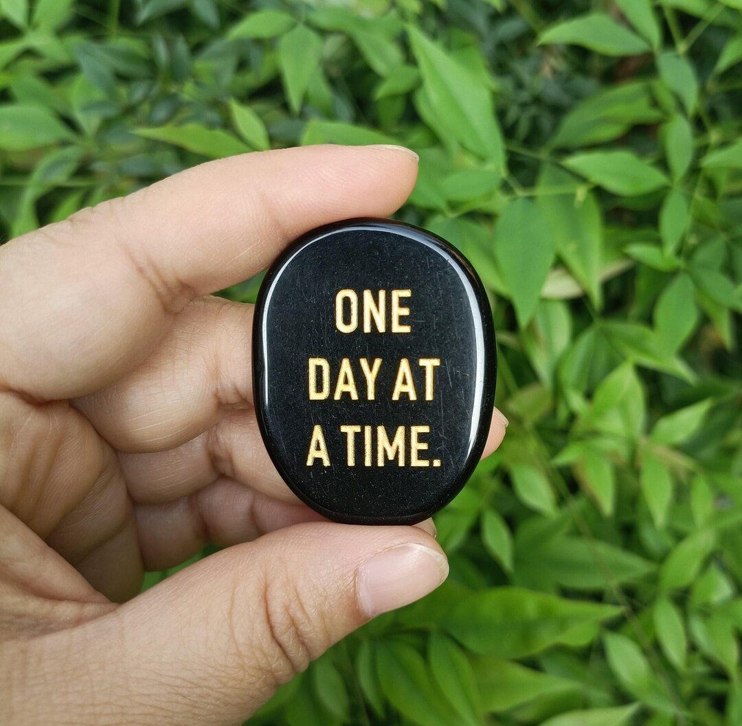One Day at a Time Black Obsidian Inspirational Worry Stone - Etsy