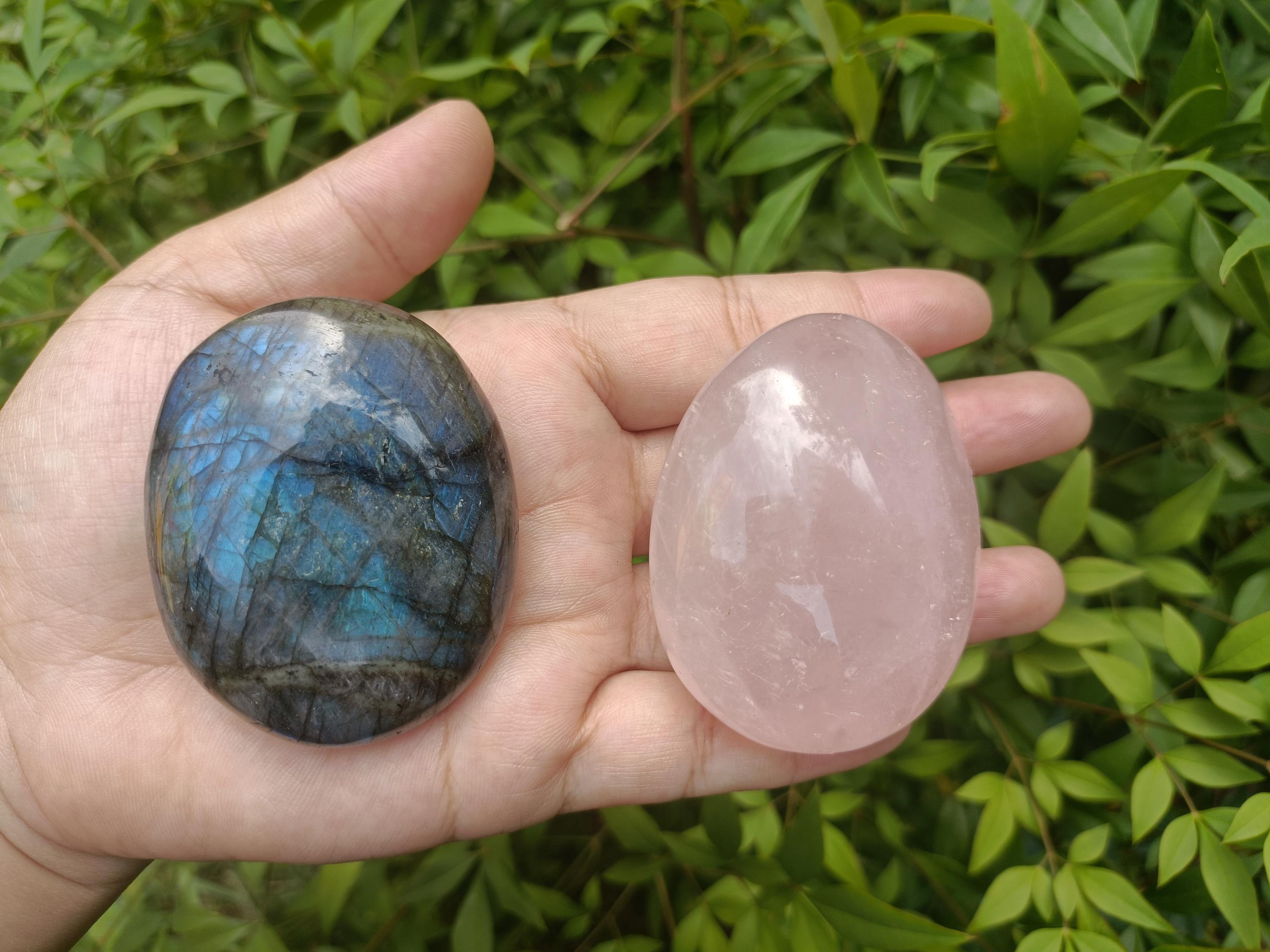 Large Labradorite and Rose Quartz Palm Stone Set of 2 - Etsy