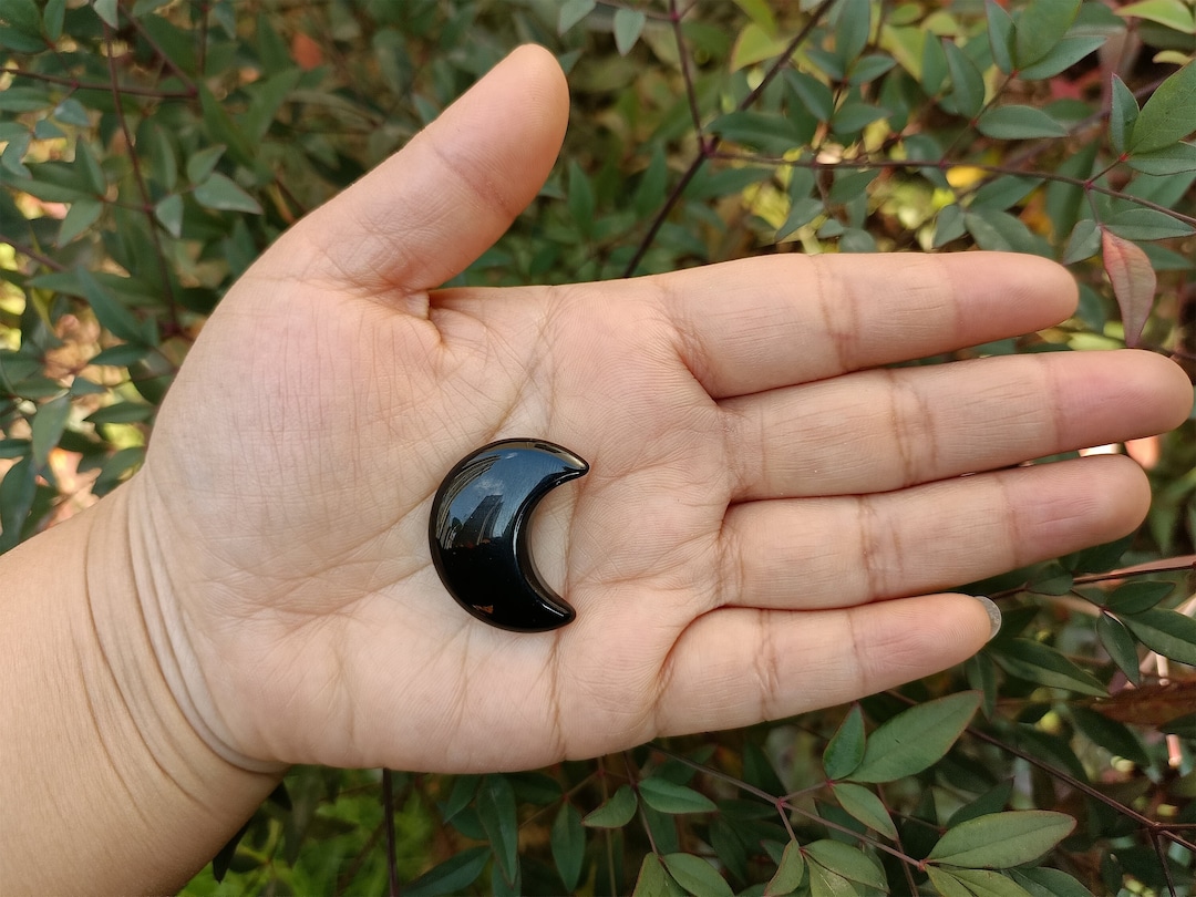 Black Obsidian Crescent Moon 30mm - Etsy