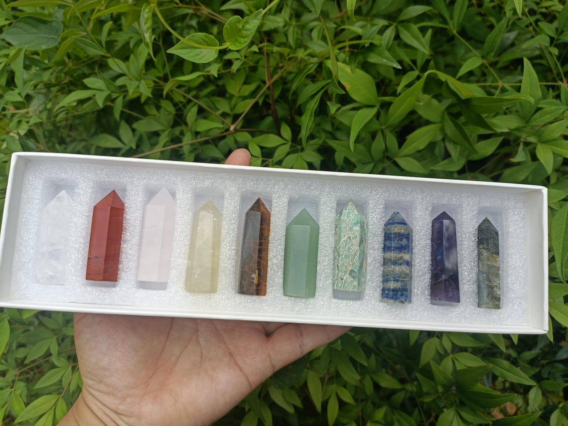 Crystal Tower Set of 10 in a Gift Box: Choose Your Natural Crystal ...