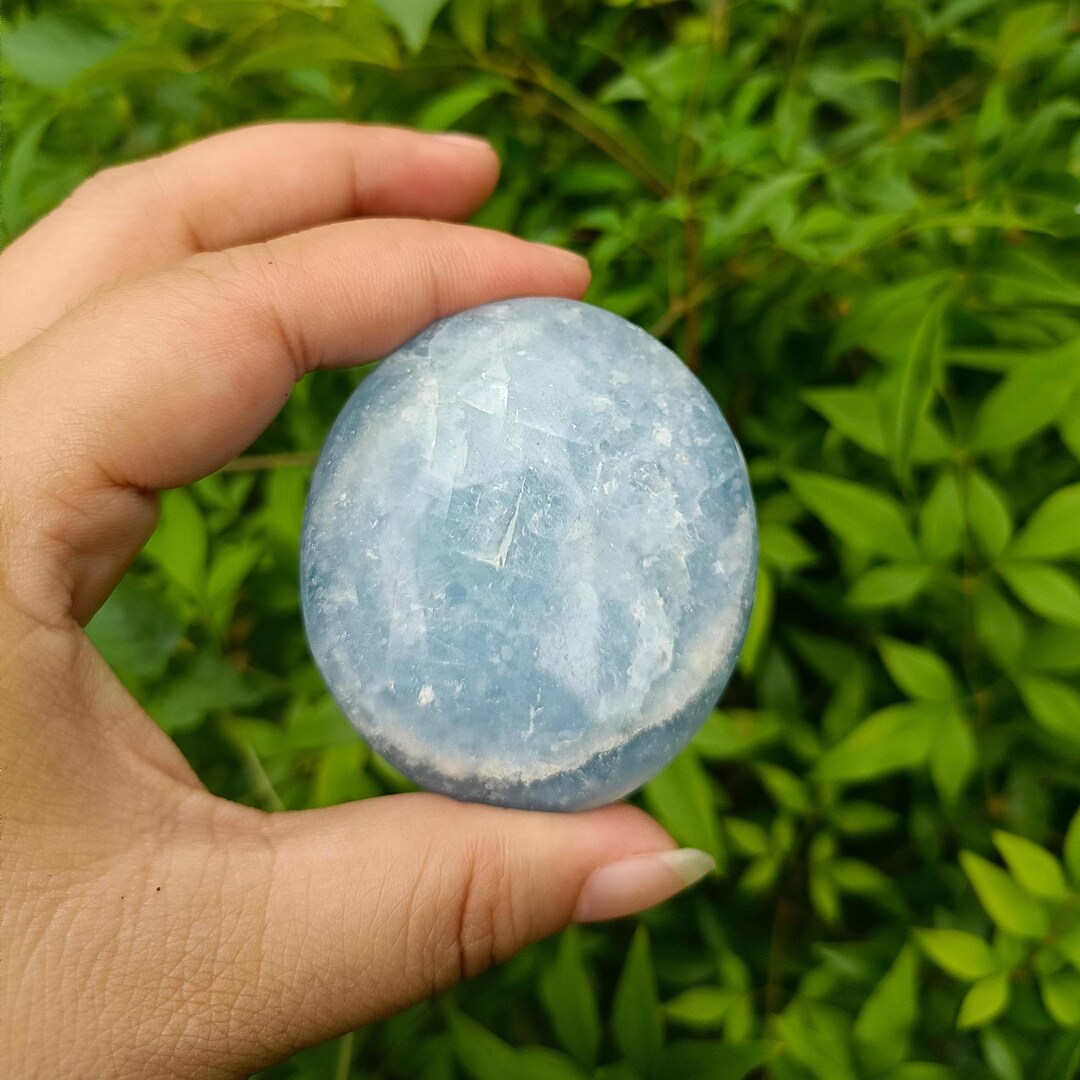 Large Blue Calcite Palm Stone: Polished Healing Crystal (2-3 Inch) - Etsy