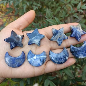 2 Pcs Blue Vein Stone Sodalite Star and Crescent Moon Set - Etsy