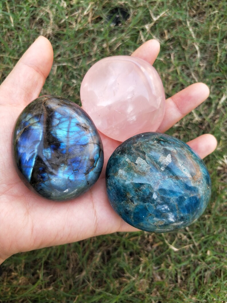 Large Palm Stone Set Labradorite Palm Stone Apatite Palm | Etsy