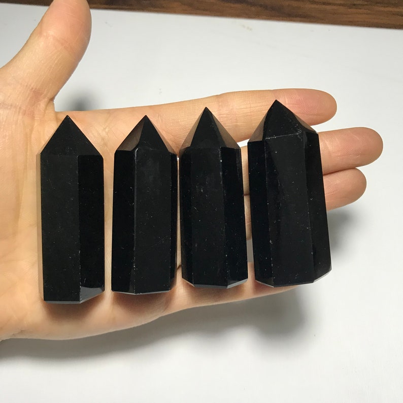 Large Black Obsidian Crystal Wand Point Tower Reiki Chakra | Etsy