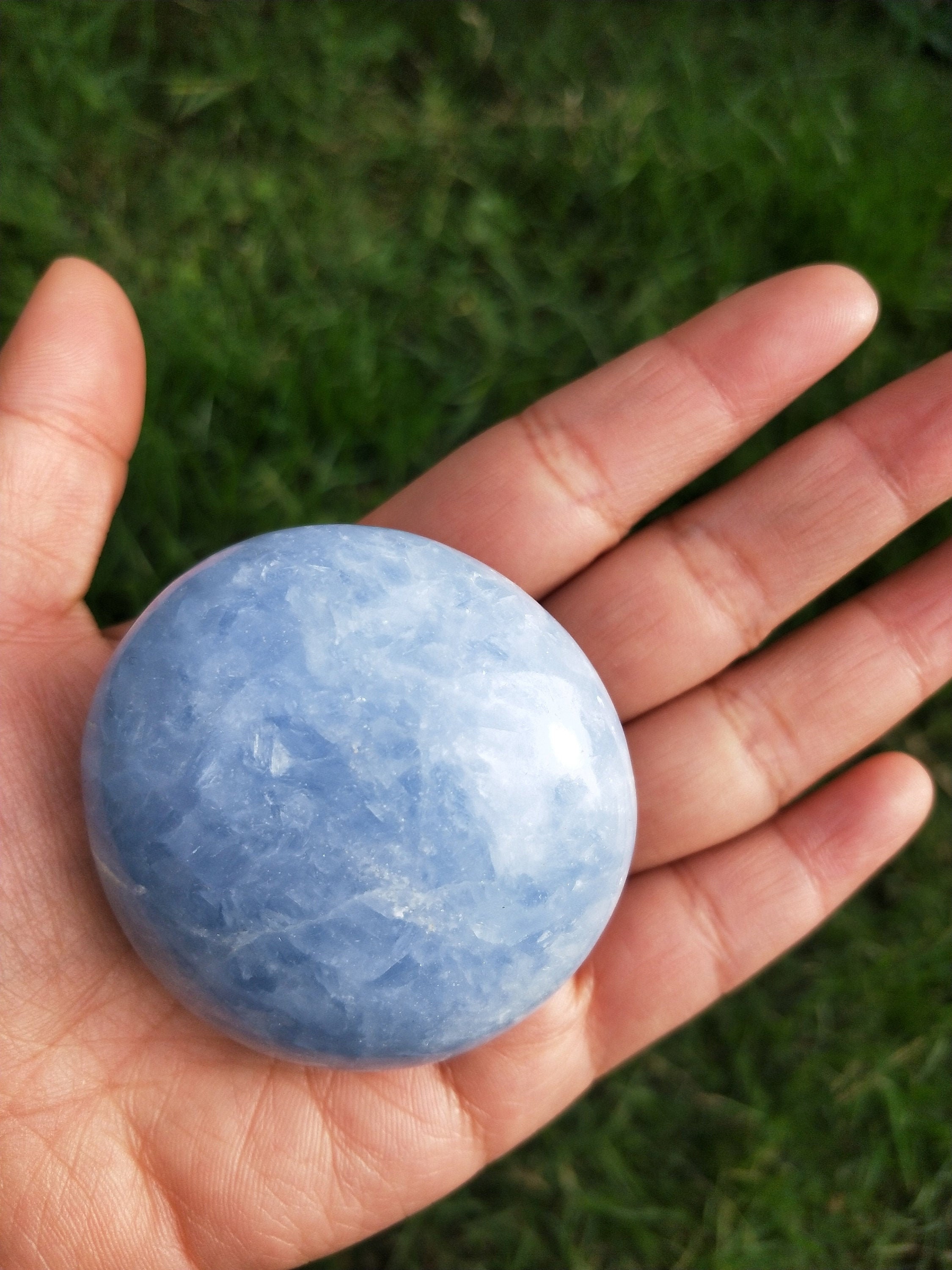 Large Blue Calcite Palm Stone - Etsy