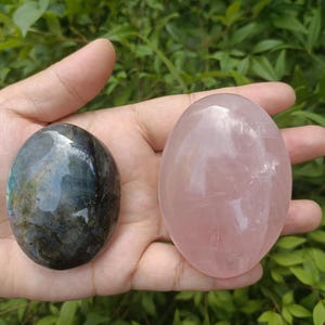 Large Labradorite and Rose Quartz Palm Stone Set of 2 - Etsy