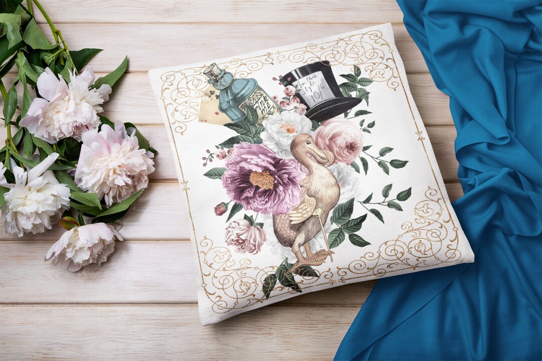 Dodo Alice in Wonderland White Vintage Looking Decorative Throw Pillow ...